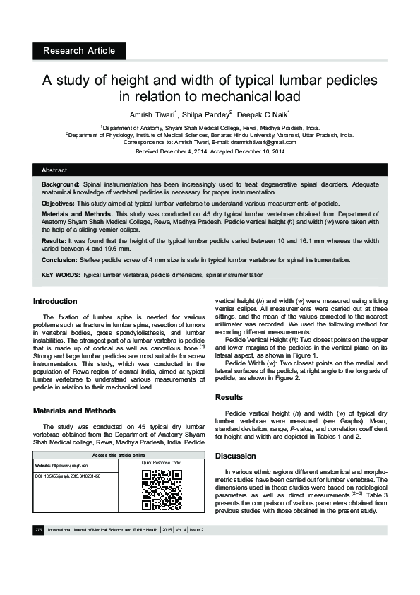(PDF) A study of height and width of typical lumbar pedicles in ...
