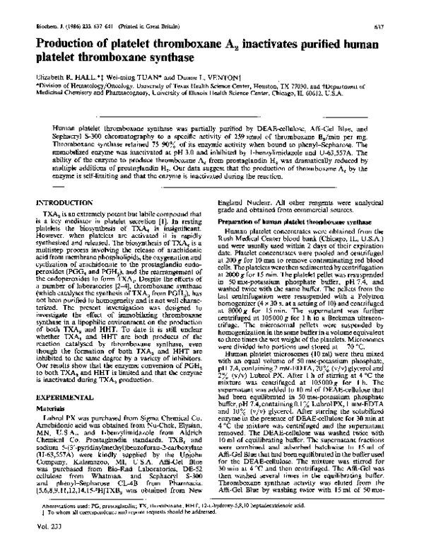 (PDF) Production of platelet thromboxane A2 inactivates purified human ...