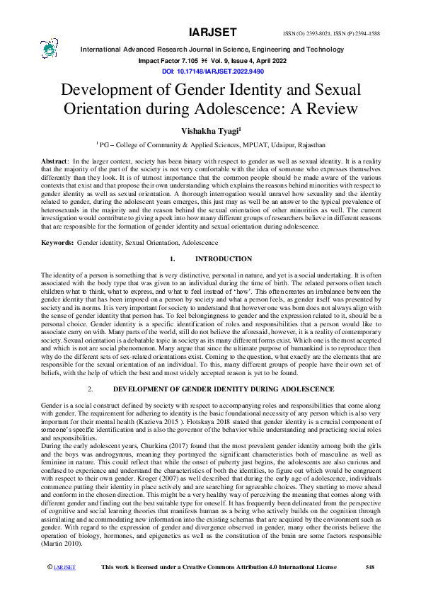 Pdf Development Of Gender Identity And Sexual Orientation During