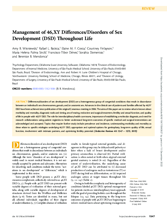 (PDF) Management of 46,XY Differences/Disorders of Sex Development (DSD ...