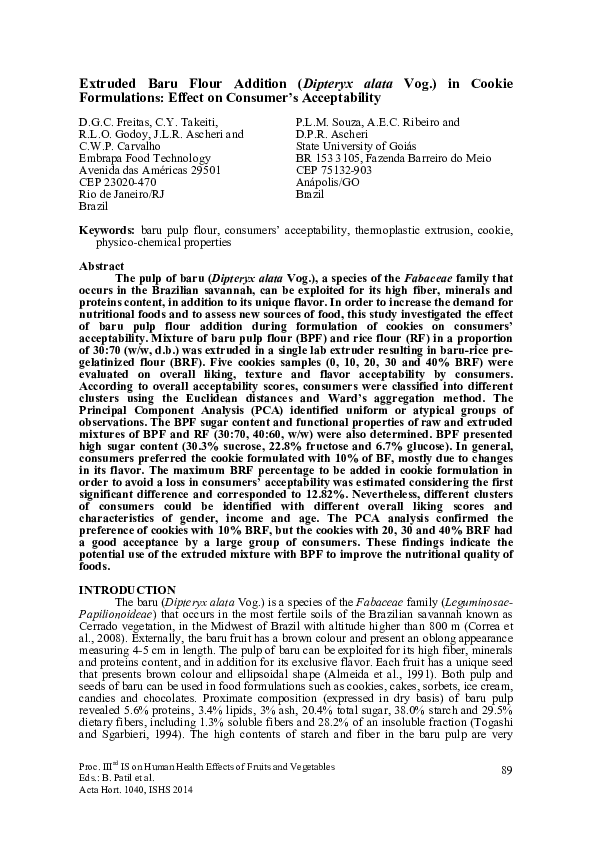 (PDF) Extruded Baru Flour Addition (Dipteryx Alata VOG.) in Cookie ...