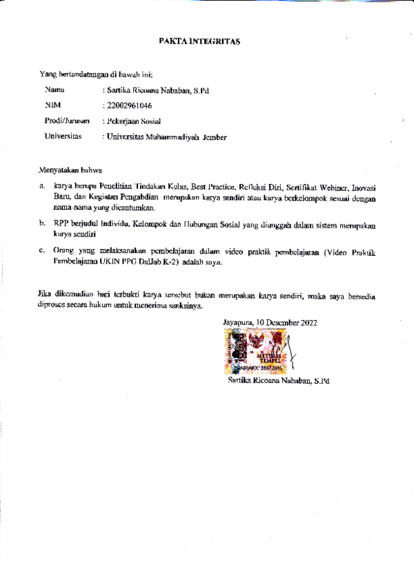 (PDF) Ptk dan pakta integritas