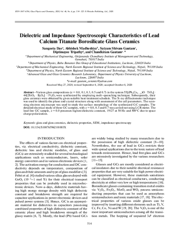 Pdf Dielectric And Impedance Spectroscopic Characteristics Of Lead Calcium Titanate