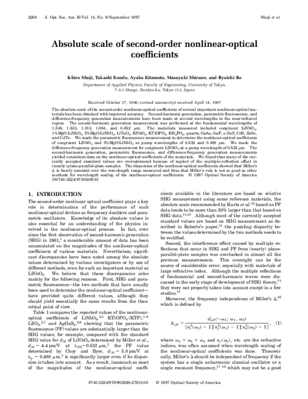 Pdf Absolute Scale Of Second Order Nonlinear Optical Coefficients