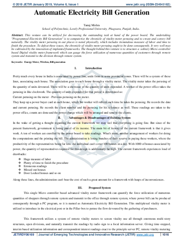 (PDF) Automatic Electricity Bill Generation