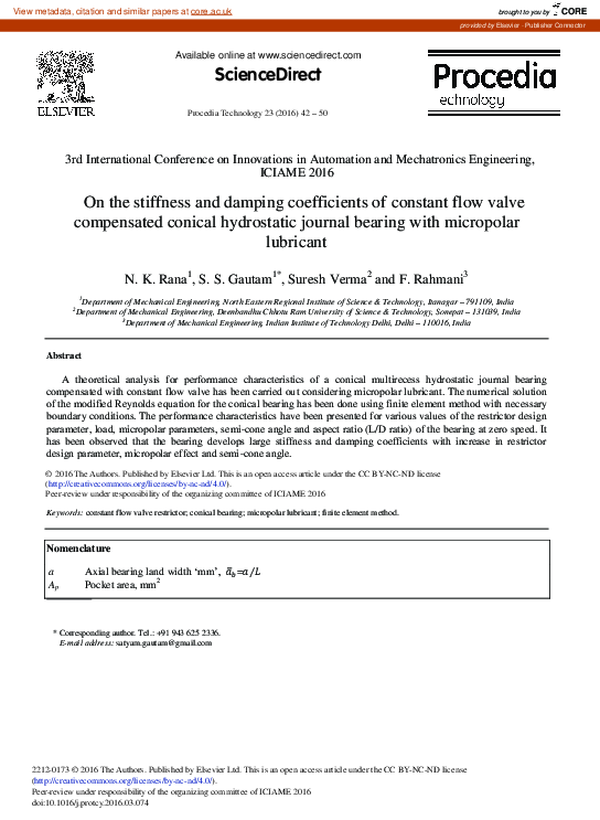 (PDF) On the Stiffness and Damping Coefficients of Constant Flow Valve ...