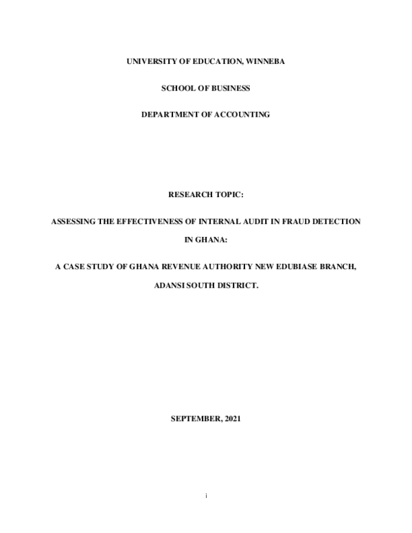 (PDF) ASSESSING THE EFFECTIVENESS OF INTERNAL AUDIT IN FRAUD DETECTION ...
