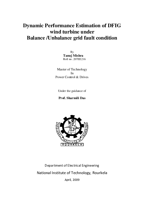 Pdf Dynamic Performance Estimation Of Dfig Wind Turbine Underbalance