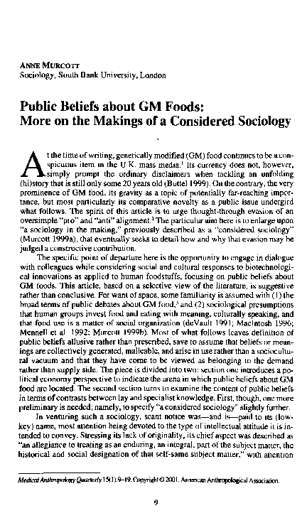 (PDF) Public Beliefs about GM Foods: More on the Makings of a ...