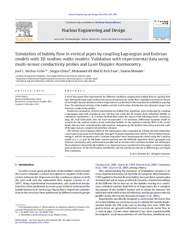 Pdf Simulation Of Bubbly Flow In Vertical Pipes By Coupling Lagrangian And Eulerian Models
