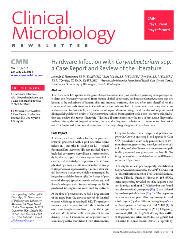 (PDF) Hardware Infection with Corynebacterium spp.: a Case Report and ...