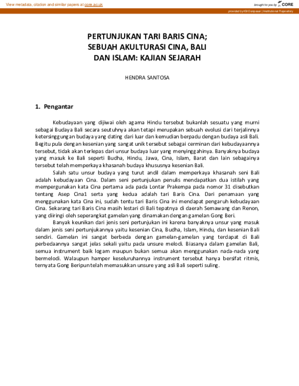 (PDF) Pertunjukan Tari Baris Cina; Sebuah Akulturasi Cina, Bali Dan ...