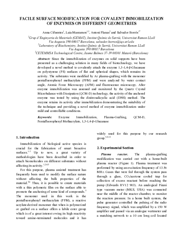 (PDF) Facile Surface Modification for Covalent Immobilization of ...