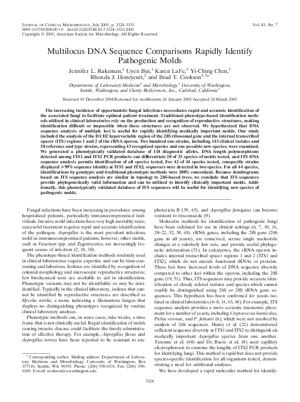 (PDF) Rapid Identification of Pathogenic Molds via DNA
