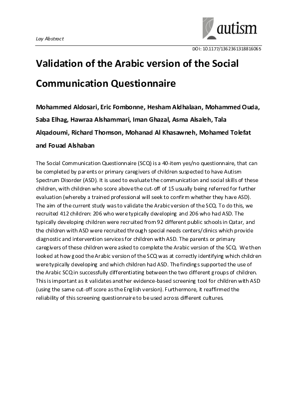 (PDF) AUT816065_Lay_Abstract – Supplemental material for Validation of the Arabic version of the ...