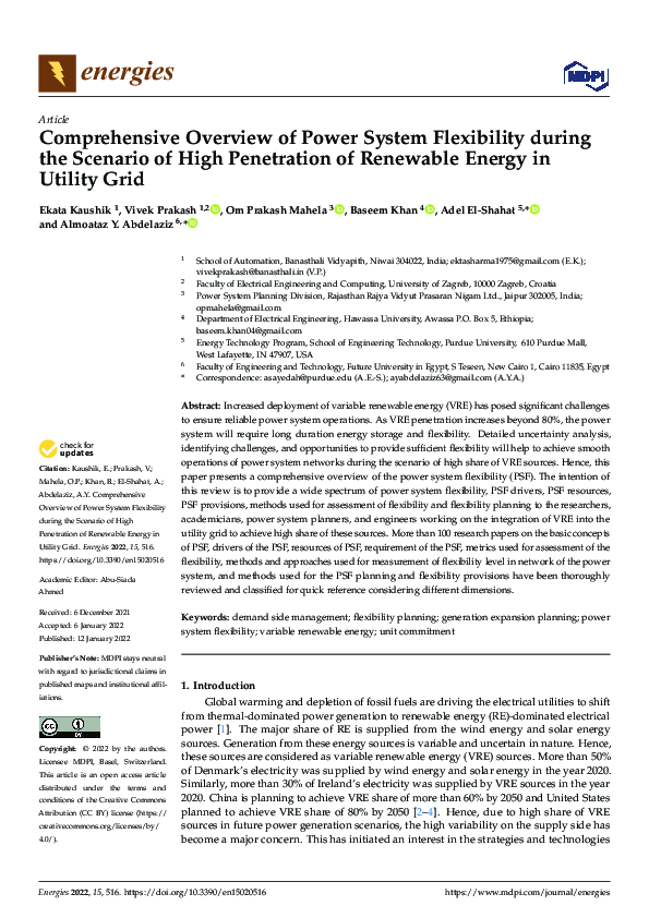 (PDF) Comprehensive Overview of Power System Flexibility during the Scenario of High Penetration ...