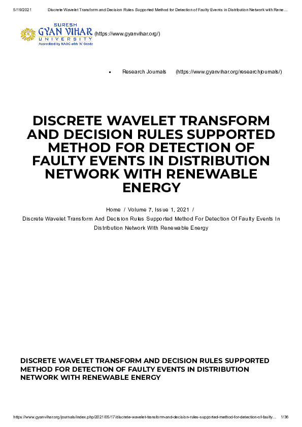 (PDF) Discrete Wavelet Transform and Decision Rules Supported Method for Detection of Faulty ...