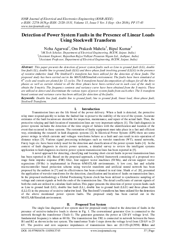 Pdf Detection Of Power System Faults In The Presence Of Linear Loads Using Stockwell Transform