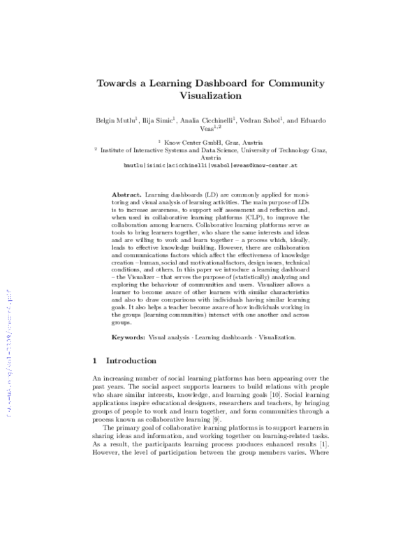 Pdf Towards A Learning Dashboard For Community Visualization
