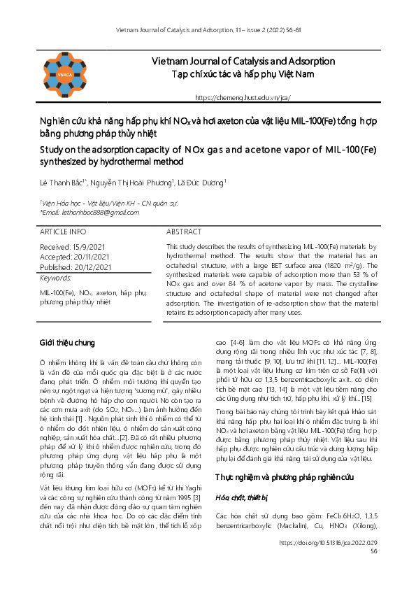 (PDF) Vietnam Journal of Catalysis and Adsorption