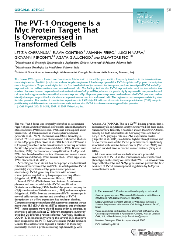 (PDF) The PVT-1 oncogene is a Myc protein target that is overexpressed ...