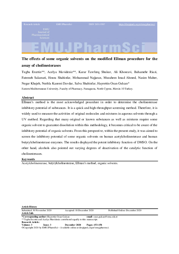 (PDF) The effects of some organic solvents on the modified Ellman ...
