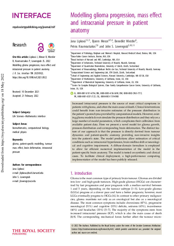 Pdf Modelling Glioma Progression Mass Effect And Intracranial
