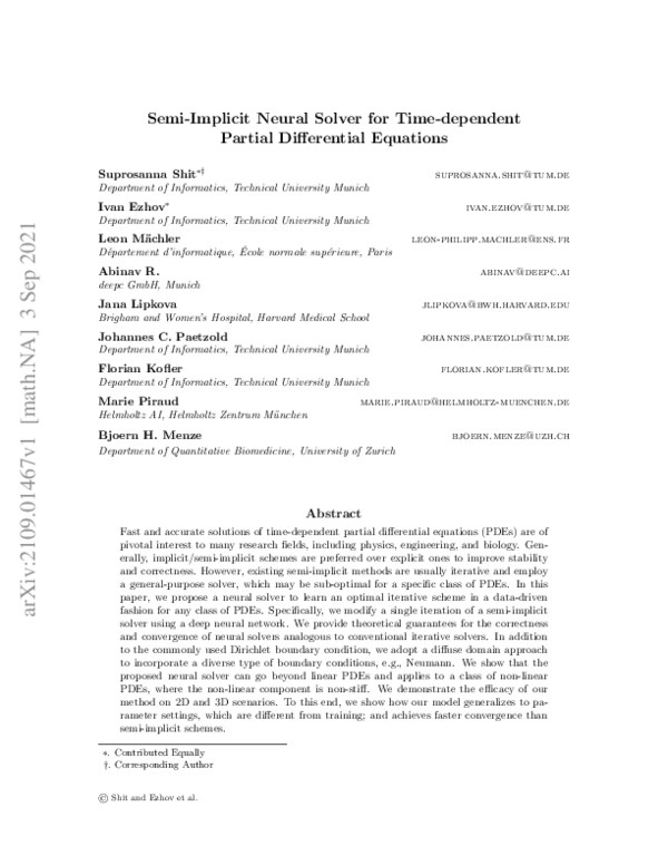 (PDF) Semi-Implicit Neural Solver for Time-dependent Partial Differential Equations