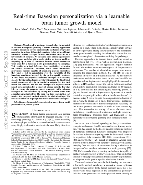 (PDF) Real-time Bayesian personalization via a learnable brain tumor growth model