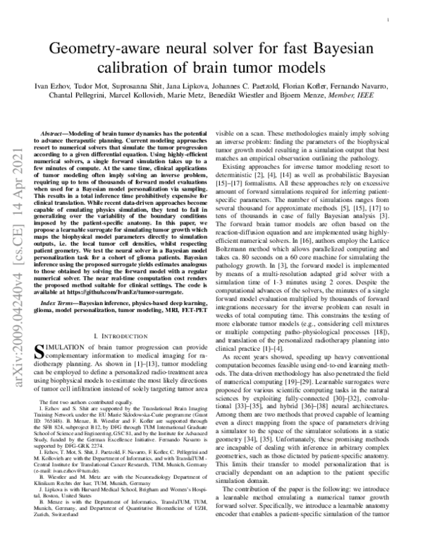 Pdf Geometry Aware Neural Solver For Fast Bayesian Calibration Of Brain Tumor Models