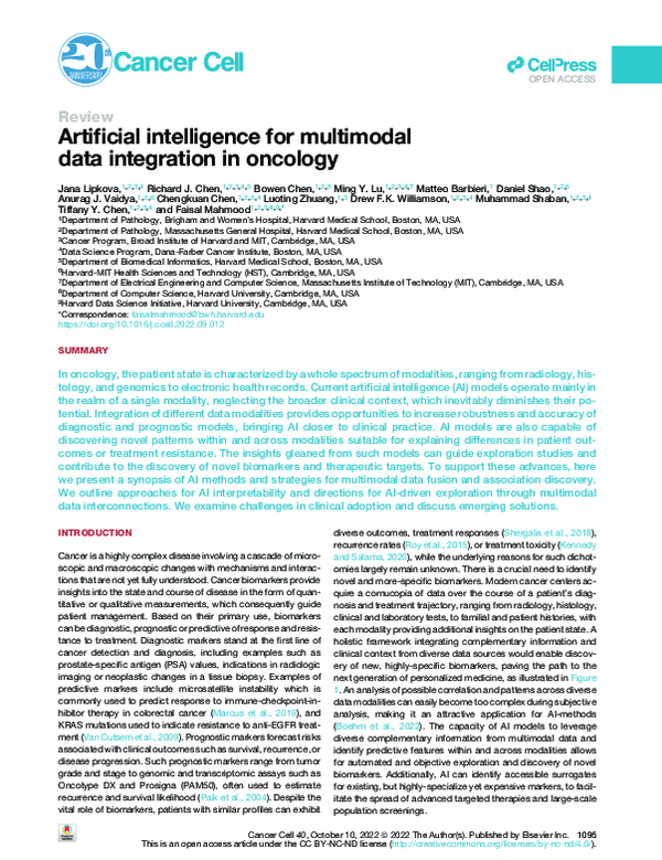 (PDF) Artificial intelligence for multimodal data integration in oncology