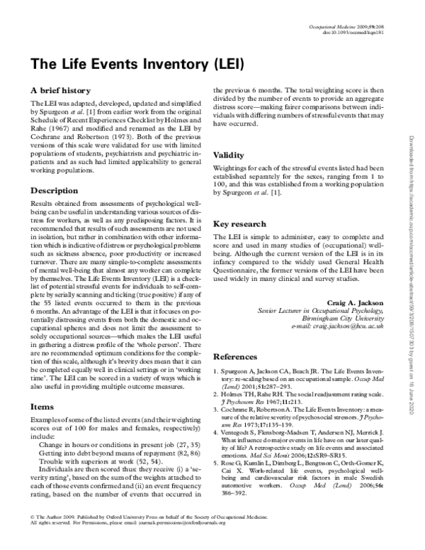(PDF) The Life Events Inventory (LEI)