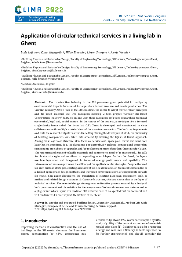 (PDF) Application of circular technical services in a living lab in Ghent