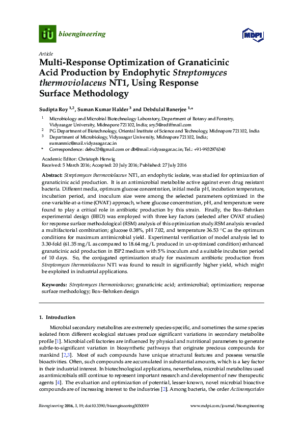 (PDF) Multi-Response Optimization of Granaticinic Acid Production by Endophytic Streptomyces ...