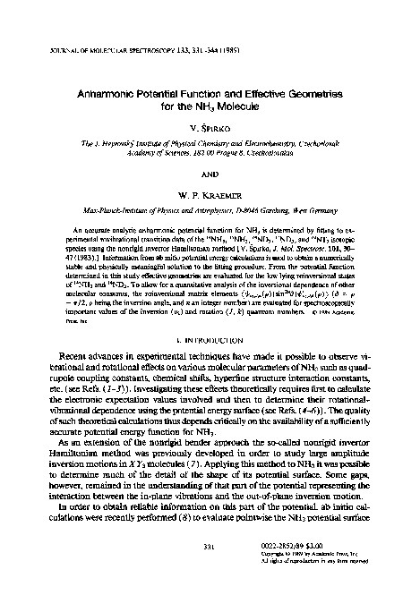 (PDF) Anharmonic potential function and effective geometries for the NH3 molecule