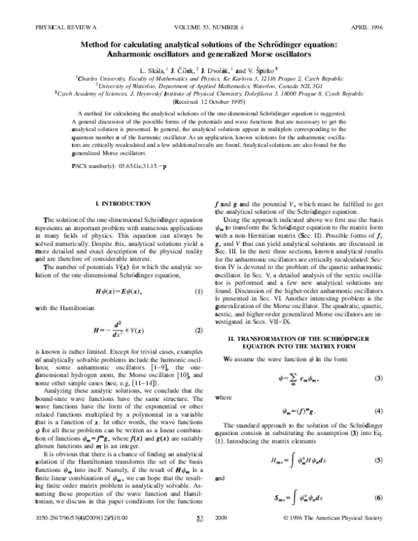 (PDF) Method for calculating analytical solutions of the Schrödinger equation: Anharmonic ...