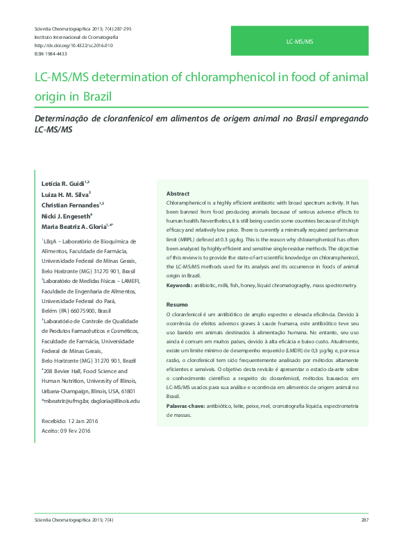 (PDF) LC-MS/MS determination of chloramphenicol in food of animal origin in Brazil