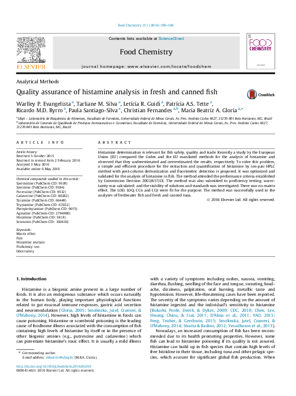 (PDF) Quality assurance of histamine analysis in fresh and canned fish