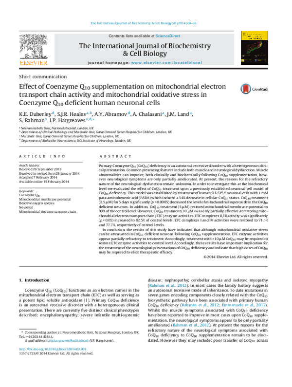 (PDF) Effect of Coenzyme Q10 supplementation on mitochondrial electron ...