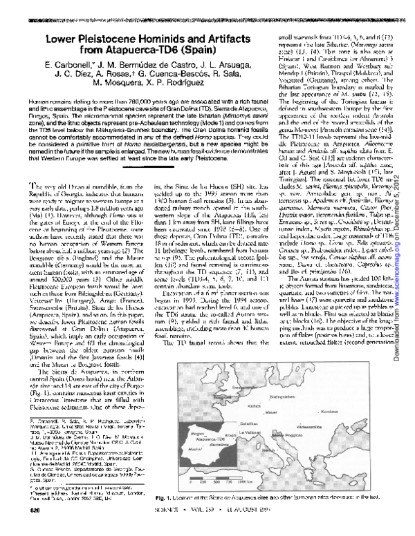 (PDF) Lower Pleistocene Hominids and Artifacts from Atapuerca-TD6 (Spain)