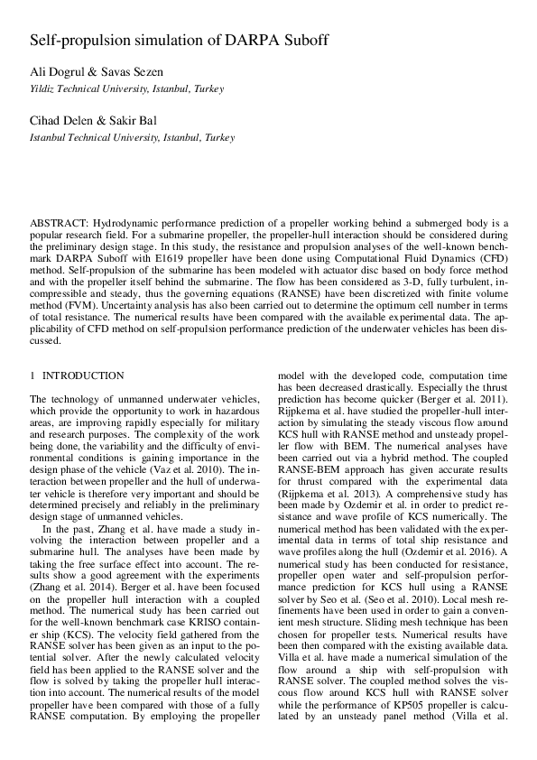 (PDF) Self-propulsion simulation of DARPA suboff