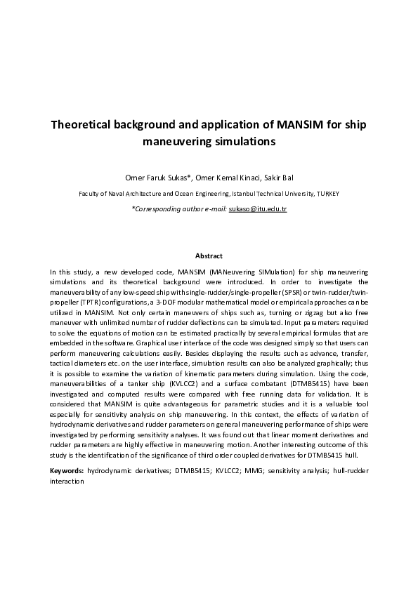 (PDF) Theoretical background and application of MANSIM for ship maneuvering simulations