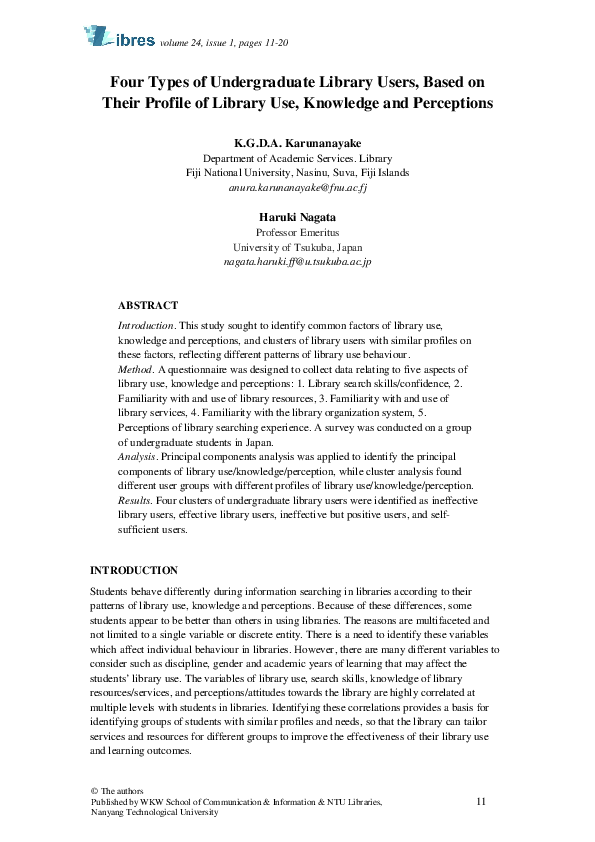 (PDF) Four types of undergraduate library users, based on their profile ...