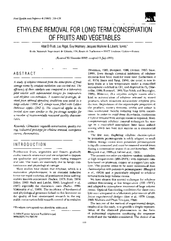(PDF) Ethylene removal for long term conservation of fruits and vegetables