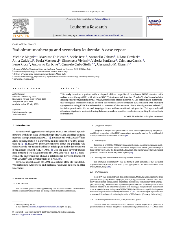 (PDF) Radioimmunotherapy and secondary leukemia: A case report