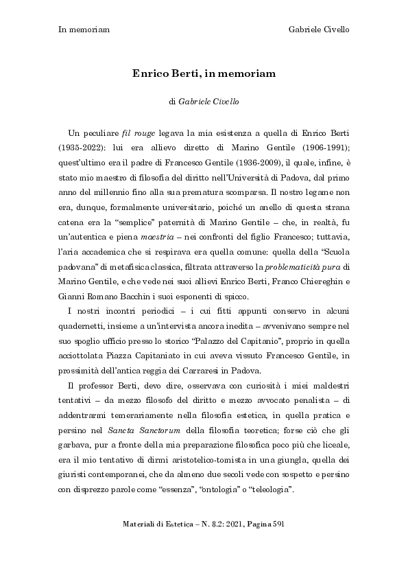 (PDF) Enrico Berti, in memoriam | gabriele civello - Academia.edu