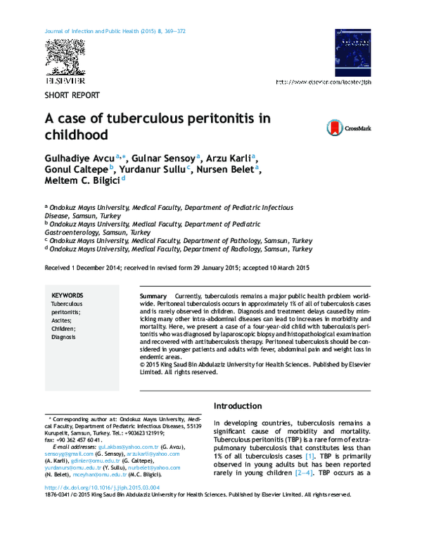 (PDF) A case of tuberculous peritonitis in childhood | Gülhadiye Avcu - Academia.edu
