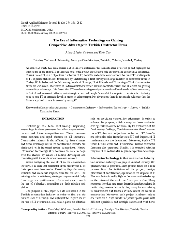 (PDF) Gaining Competitive Advantage from Information Technology