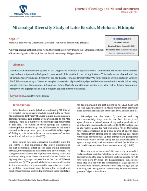 (PDF) Microalgal Diversity Study of Lake Basaka, Metehara, Ethiopia