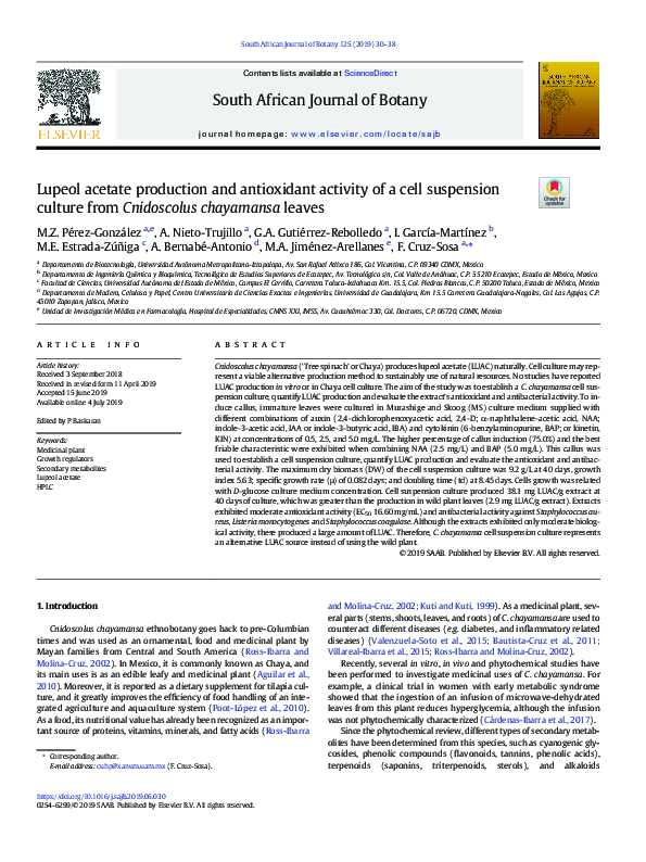 (PDF) Lupeol acetate production and antioxidant activity of a cell ...